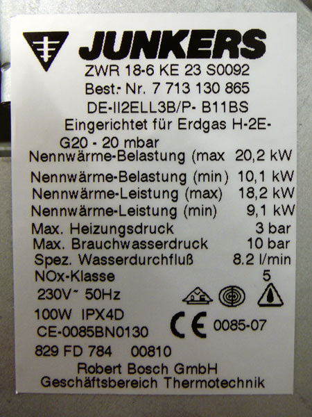 Junkers Typenschild Erklarung